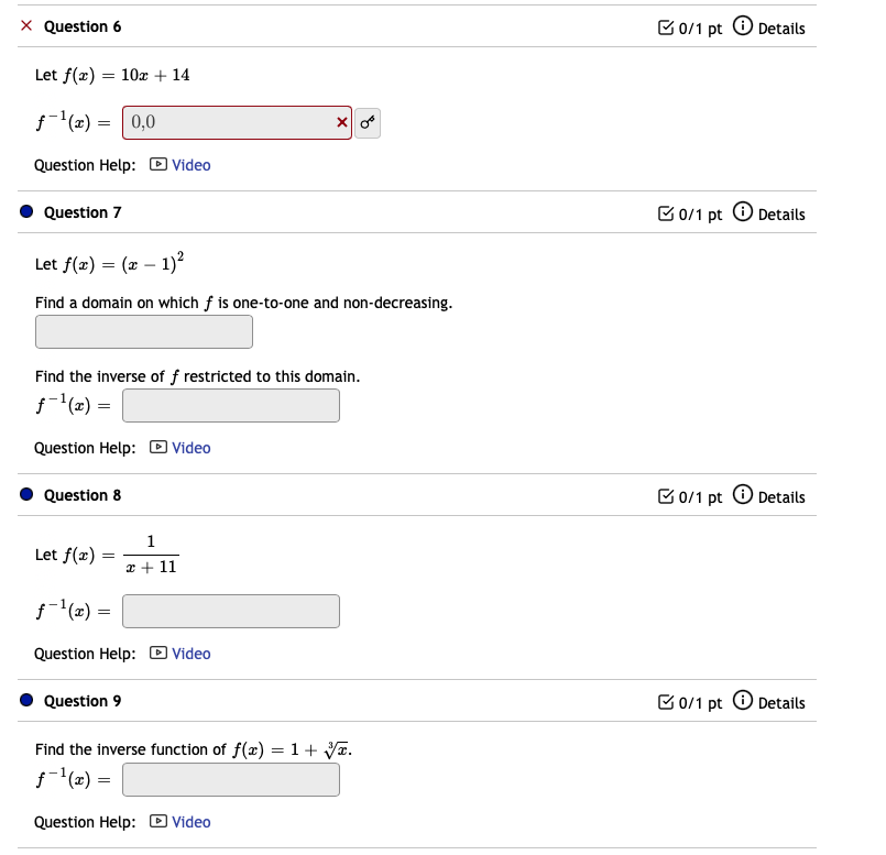 Solved Let f(x)=10x+14 f−1(x)= Question Help: Question 7 Let | Chegg.com