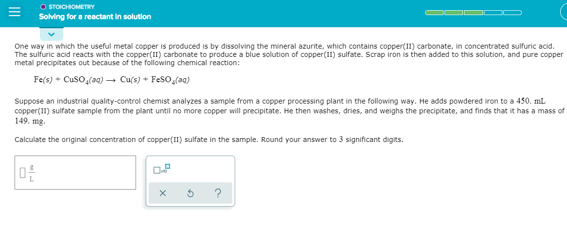 Solved O STOICHIOMETRY Solving for a reactant in solution | Chegg.com