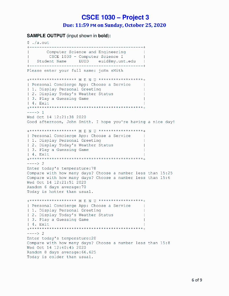 . CSCE 1030 – Project 3 Due: 11:59 PM on Sunday, | Chegg.com