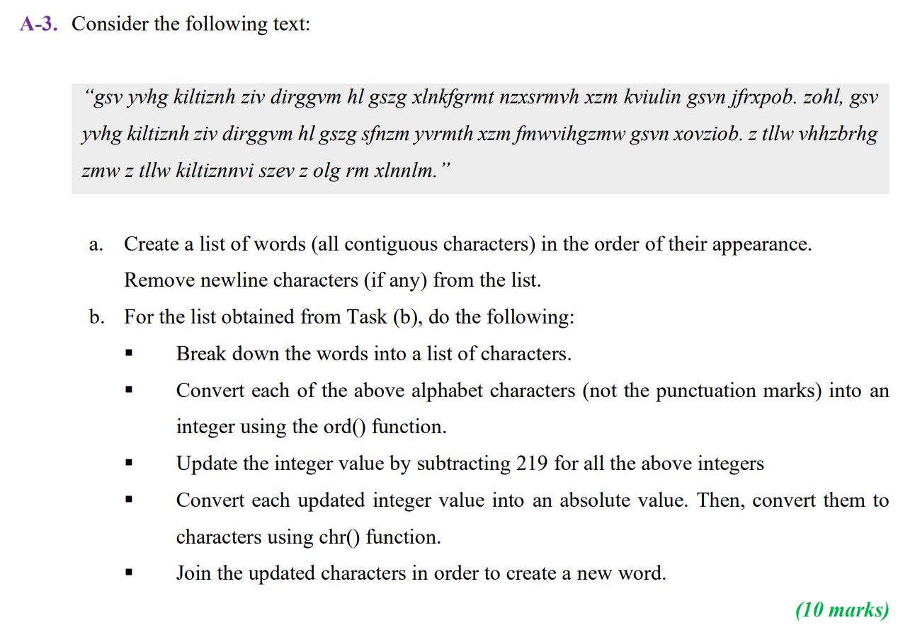 A-3. Consider the following text: "gsv yvhg kiltiznh | Chegg.com