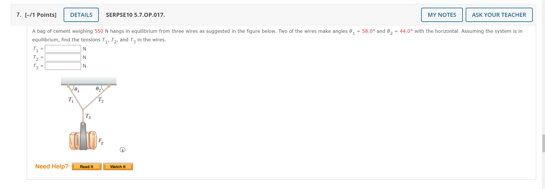 Solved equilibrium, find the tensions T1,T2, and T3 in the | Chegg.com