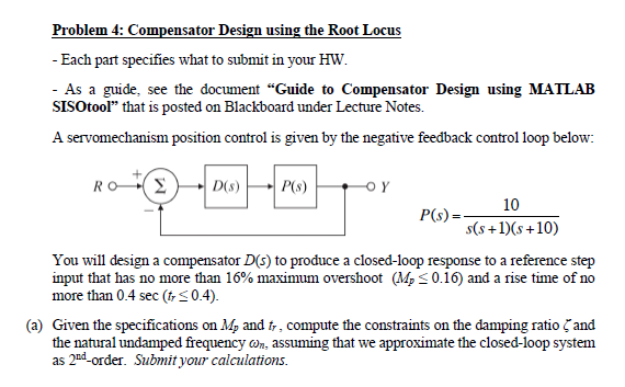 Problem 4: Compensator Design using the Root Locus | Chegg.com