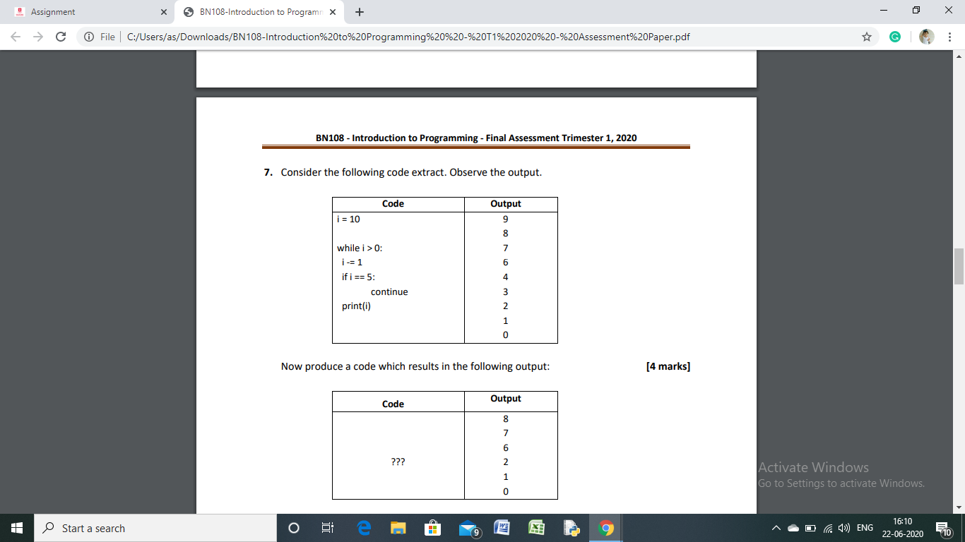 Solved Assignment BN108-Introduction to Program X + c © File | Chegg.com