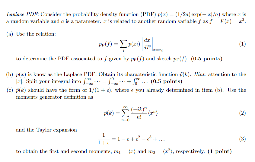 Laplace PDF: Consider the probability density | Chegg.com