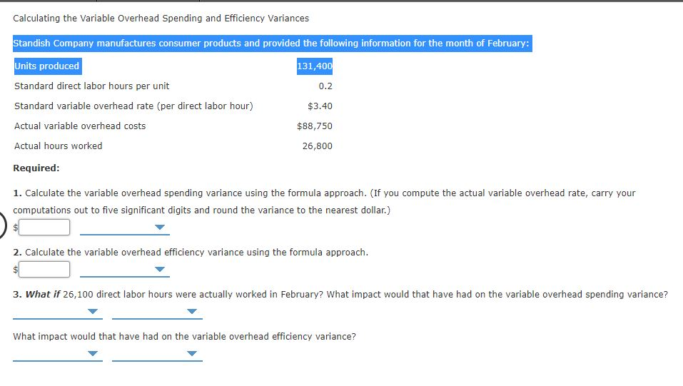 Solved Calculating the Variable Overhead Spending and | Chegg.com