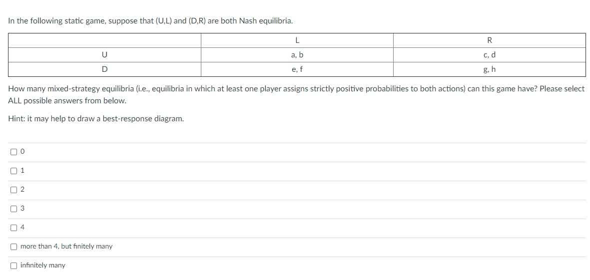 Solved In the following static game, suppose that (UL) and | Chegg.com