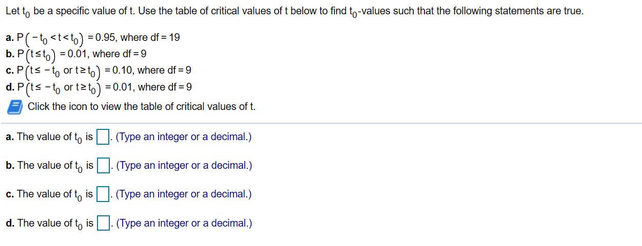 Solved Let t, be a specific value of t. Use the table of | Chegg.com