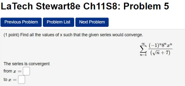 Solved La Tech Stewart8e Ch11S8: Problem 5 Previous Problem | Chegg.com