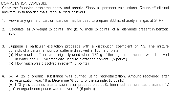 Solved COMPUTATION ANALYSIS: Solve the following problems | Chegg.com