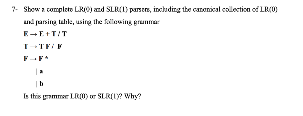 Solved Show a complete LR(0) and SLR(1) parsers, including | Chegg.com