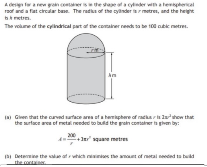 Solved A design for a new grain container is in the shape of | Chegg.com