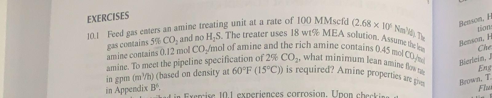 Solved EXERCISES 10.1 Feed gas enters an amine treating unit | Chegg.com