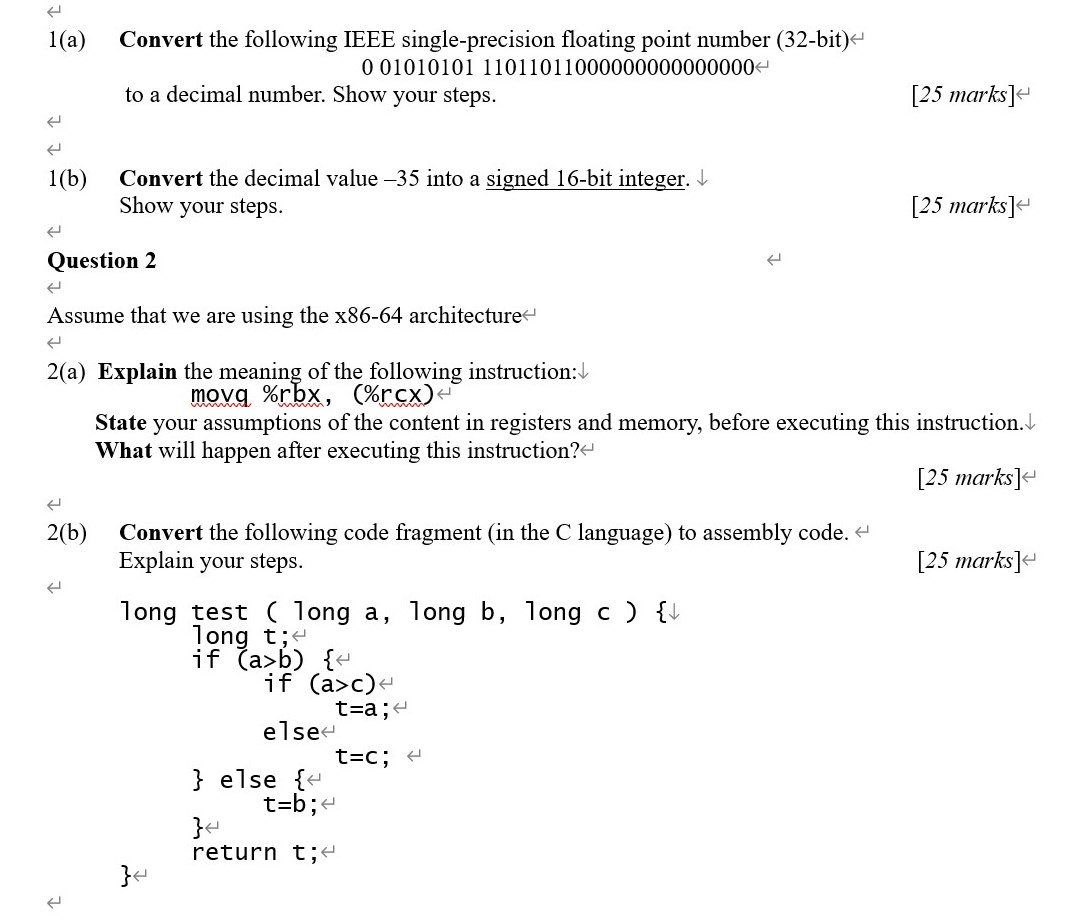 Solved a) Convert the following IEEE single-precision | Chegg.com