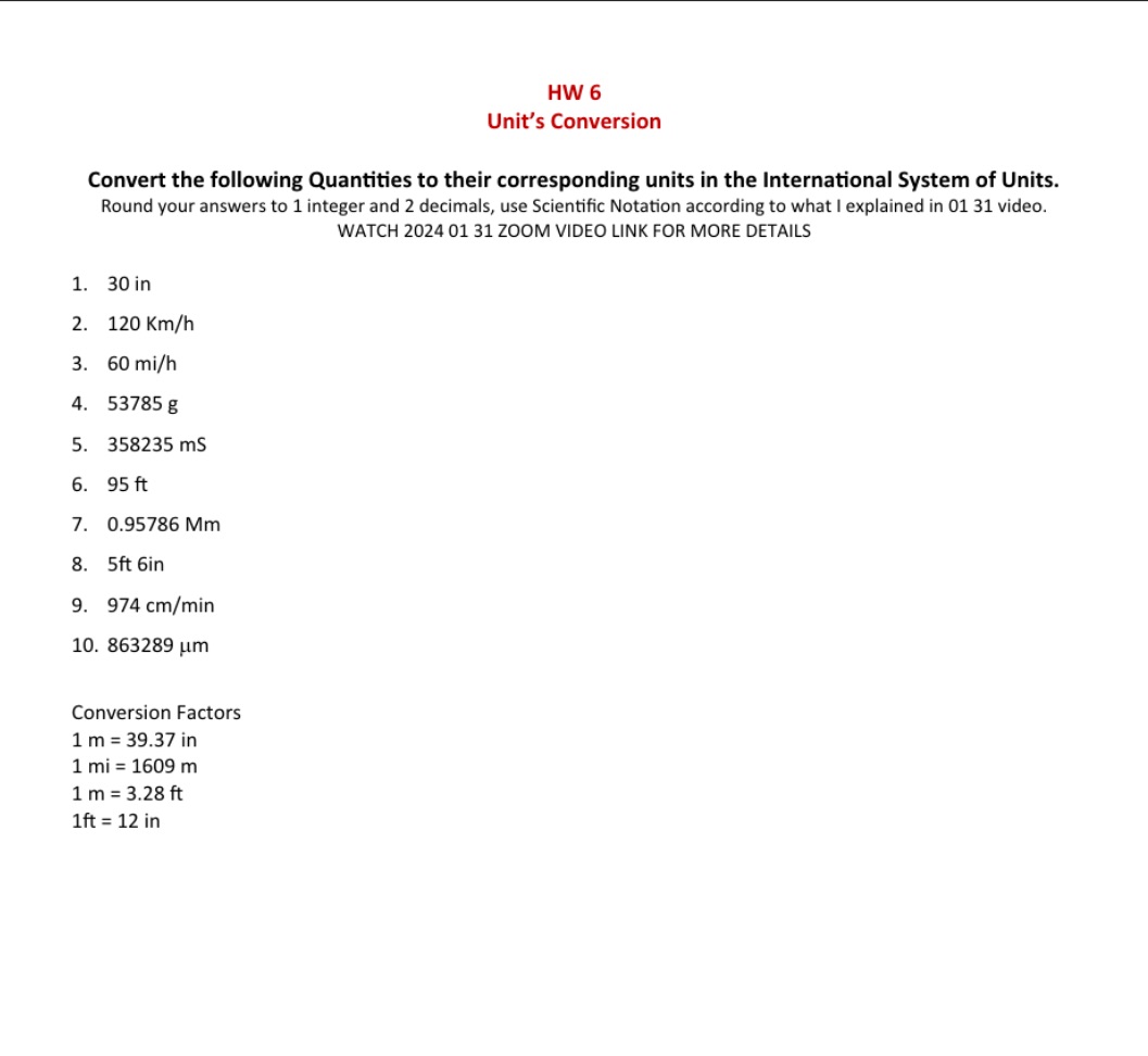 Solved Unit's ConversionConvert the following Quantities to | Chegg.com