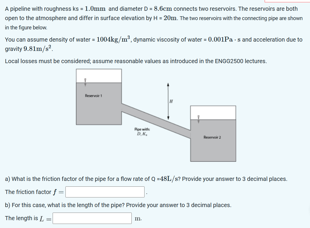Solved A pipeline with roughness ks=1.0 mm and diameter | Chegg.com