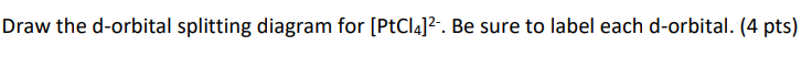 Solved Draw the d-orbital splitting diagram for [PtCl4] 2-. | Chegg.com