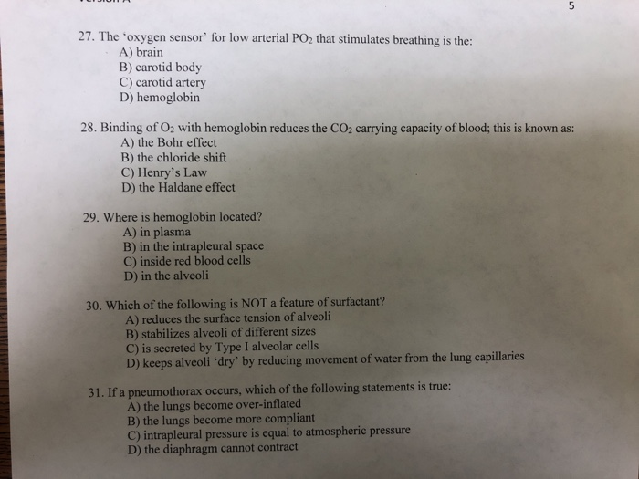 Solved 27. The 'oxygen sensor' for low arterial PO2 that | Chegg.com