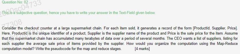 Solved Question No: 02 Desc04733 a subjective question, | Chegg.com