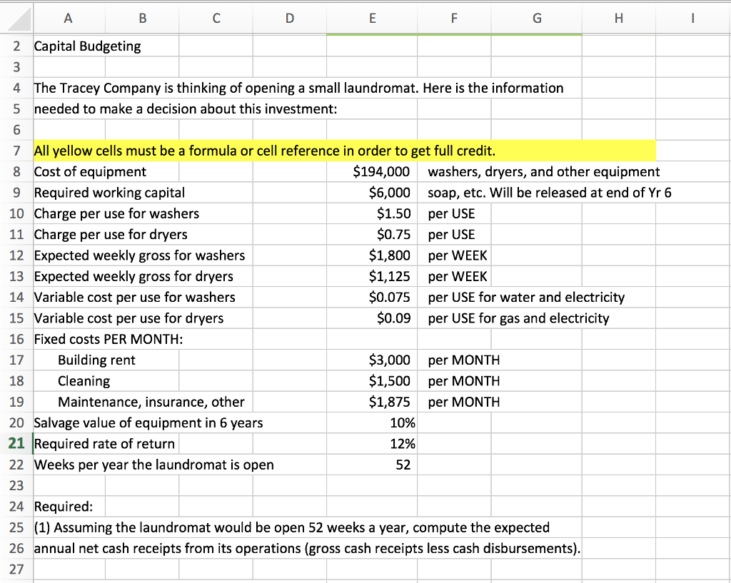 Solved Provided answers must be in Excel Formulas Format and | Chegg.com