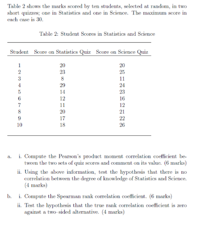 Solved Table 2 shows the marks scored by ten students, | Chegg.com