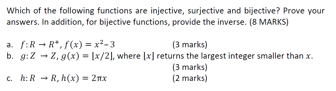 Solved Which of the following functions are injective, | Chegg.com