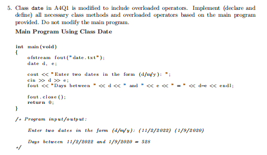Solved 5. Class date in A4Q1 is modified to include | Chegg.com