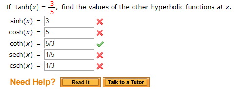 Solved If tanh(x) find the values of the other hyperbolic | Chegg.com