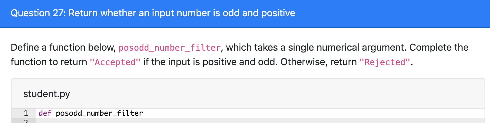 Solved: Question 27: Return Whether An Input Number Is Odd... | Chegg.com