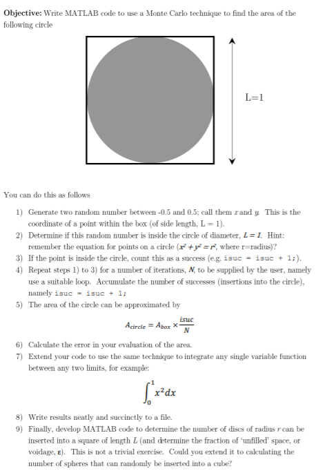 Objective: Write MATLAB code to use a Monte Carlo | Chegg.com