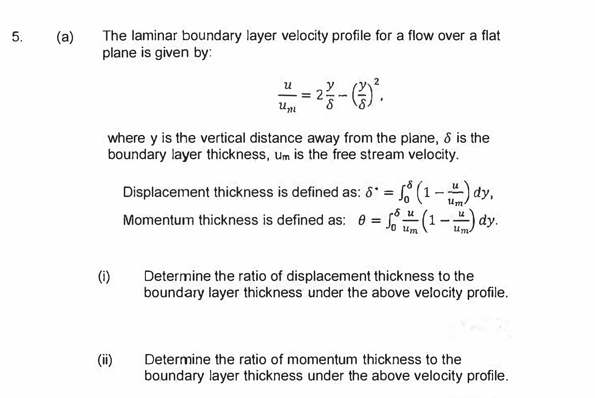 Solved (a) ﻿The laminar boundary layer velocity profile for | Chegg.com