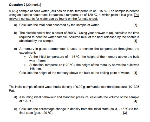 Solved Question 2 [20 marks] A \\( 45 \\mathrm{~g} \\) | Chegg.com