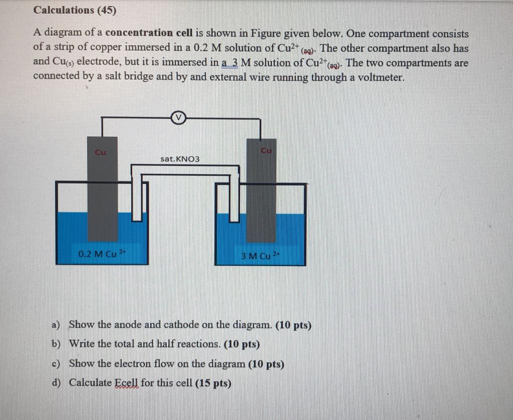 Solved Calculations (45) A diagram of a concentration cell | Chegg.com