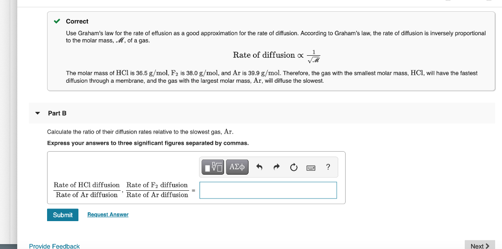 Solved Correct Use Graham's law for the rate of effusion as | Chegg.com