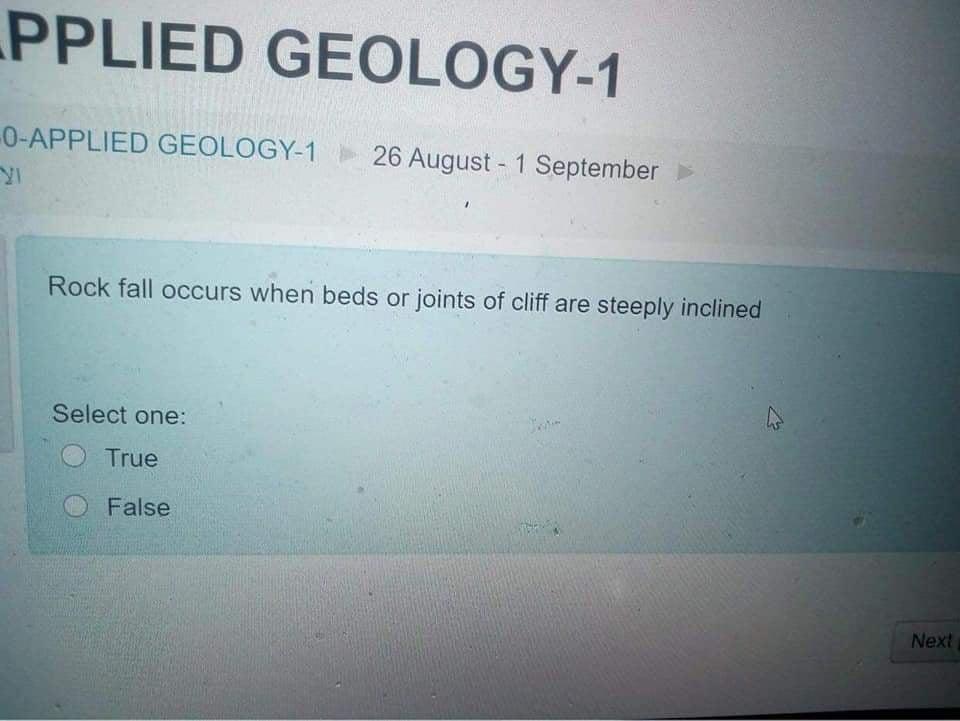 Solved Rock fall occurs when beds or joints of cliff are | Chegg.com