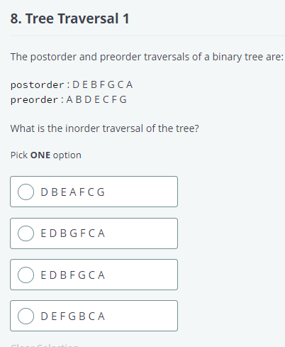 Solved The postorder and preorder traversals of a binary | Chegg.com