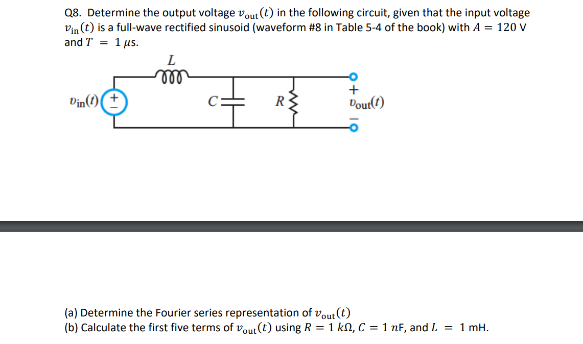 Solved Q8. Determine the output voltage vout (t) in the | Chegg.com