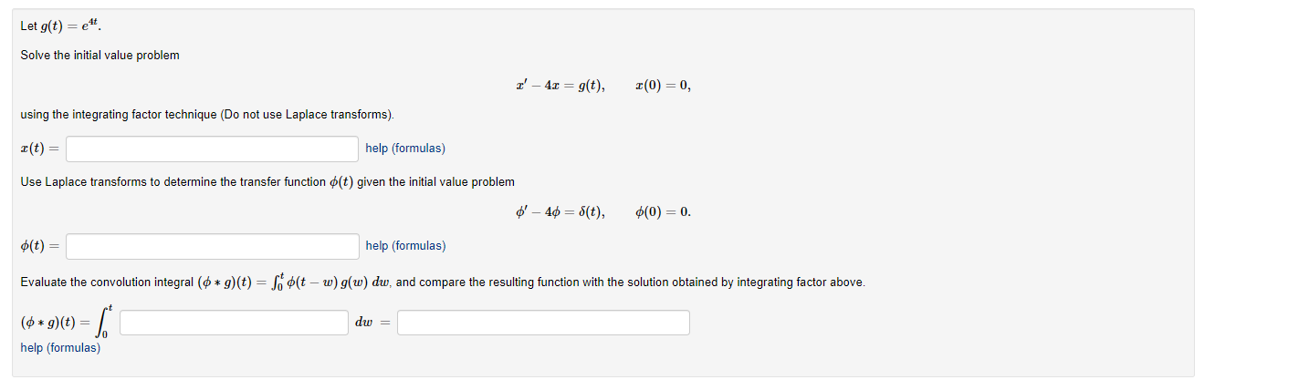Solved Let g(t)=e4t. Solve the initial value problem | Chegg.com