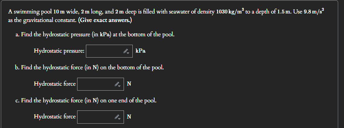 Solved A swimming pool 10 ﻿m wide, 2 ﻿m long, and 2 ﻿m deep | Chegg.com
