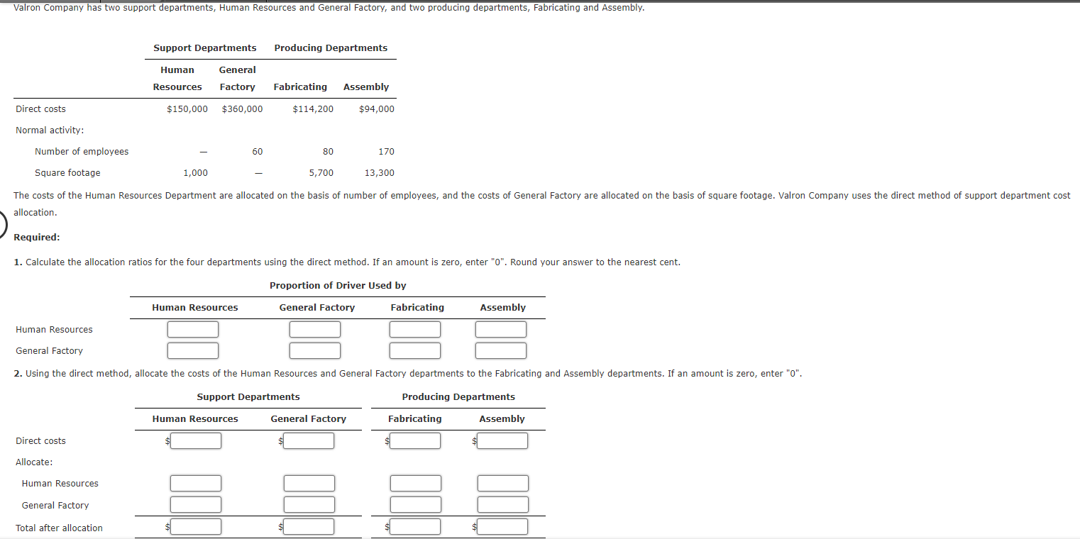 Solved allocation. Required: 1. Calculate the allocation | Chegg.com