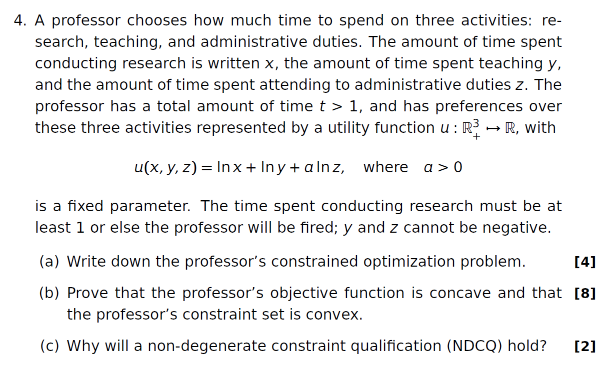 Solved 4. A professor chooses how much time to spend on | Chegg.com