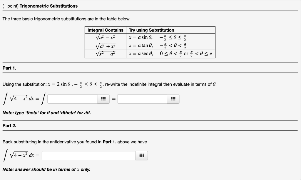 Solved (1 point) Integrating Products and Powers of | Chegg.com
