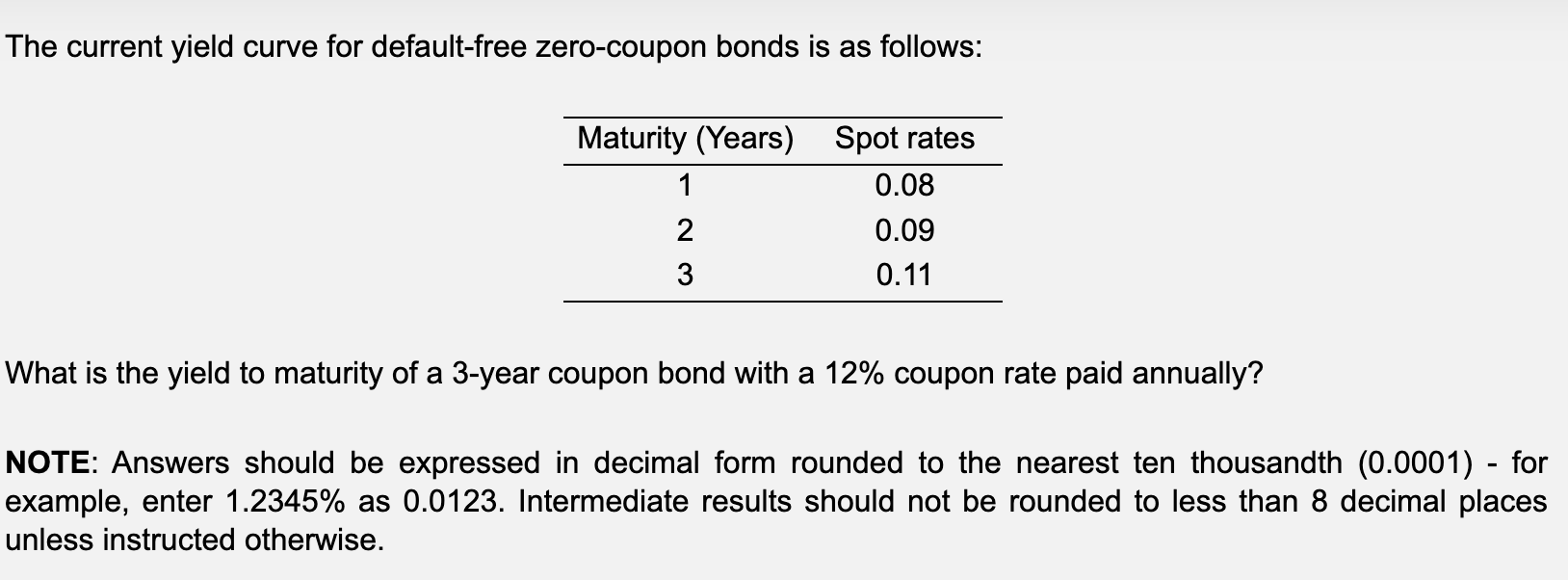 Solved The current yield curve for default-free zero-coupon | Chegg.com