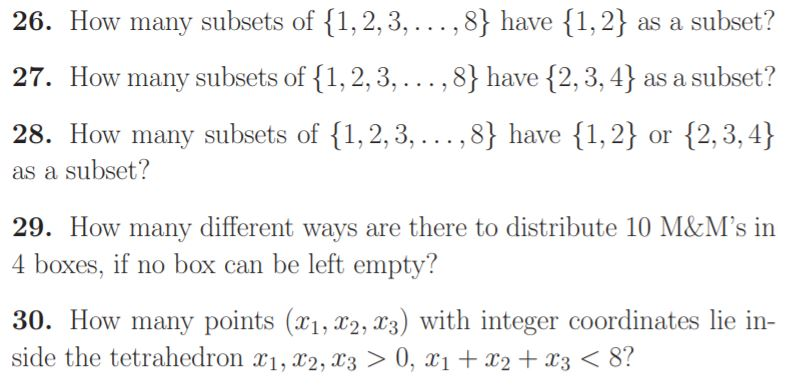 Solved 26. How many subsets of {1, 2, 3, ...,8} have {1, 2} | Chegg.com