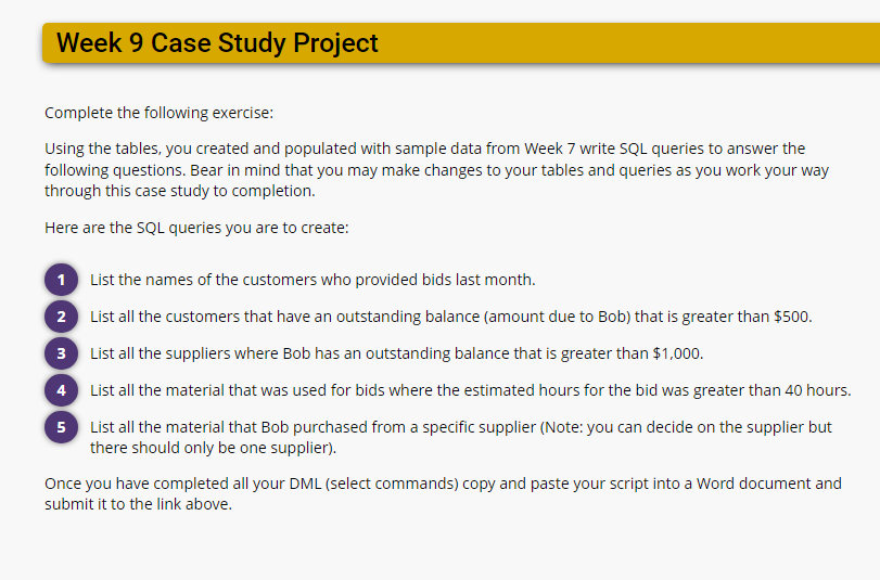 Solved Week 9 ﻿Case Study ProjectComplete the following | Chegg.com