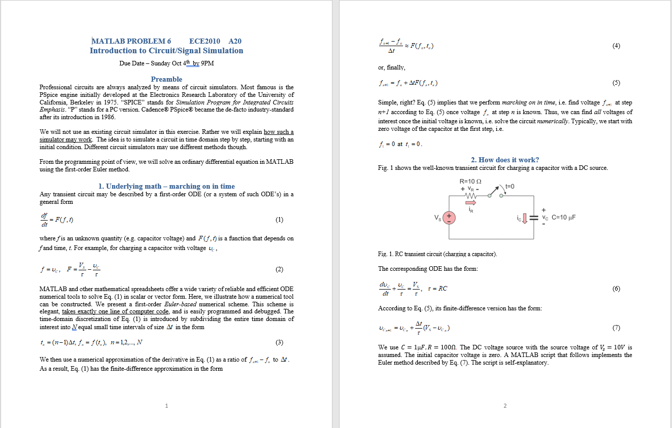 MATLAB PROBLEM 6 ECE 2010 A20 Introduction to | Chegg.com