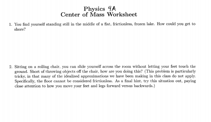 Solved Physics 4A Center of Mass Worksheet 1. You find | Chegg.com