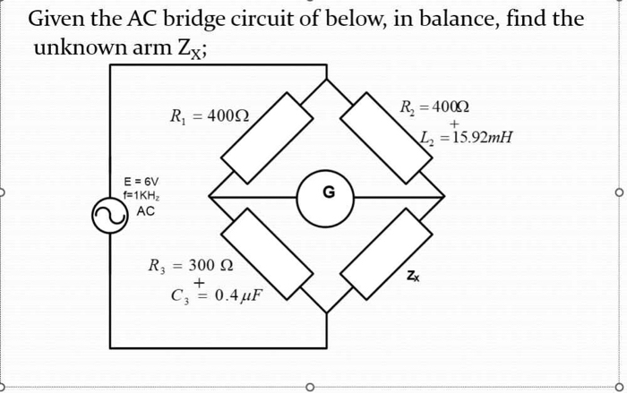 Solved Given the AC bridge circuit of below, in balance, | Chegg.com