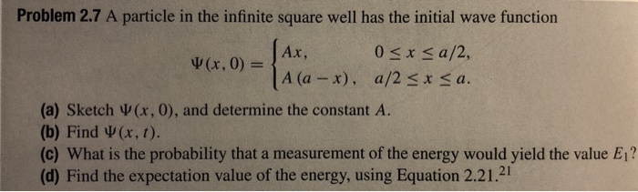 Solved Problem 2.7 A particle in the infinite square well | Chegg.com