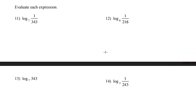 Solved Evaluate each expression. 1 1 11) log 12) logo 216 | Chegg.com