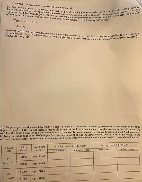 Solved 2. ( 10 points) Use your result from part(a) to | Chegg.com